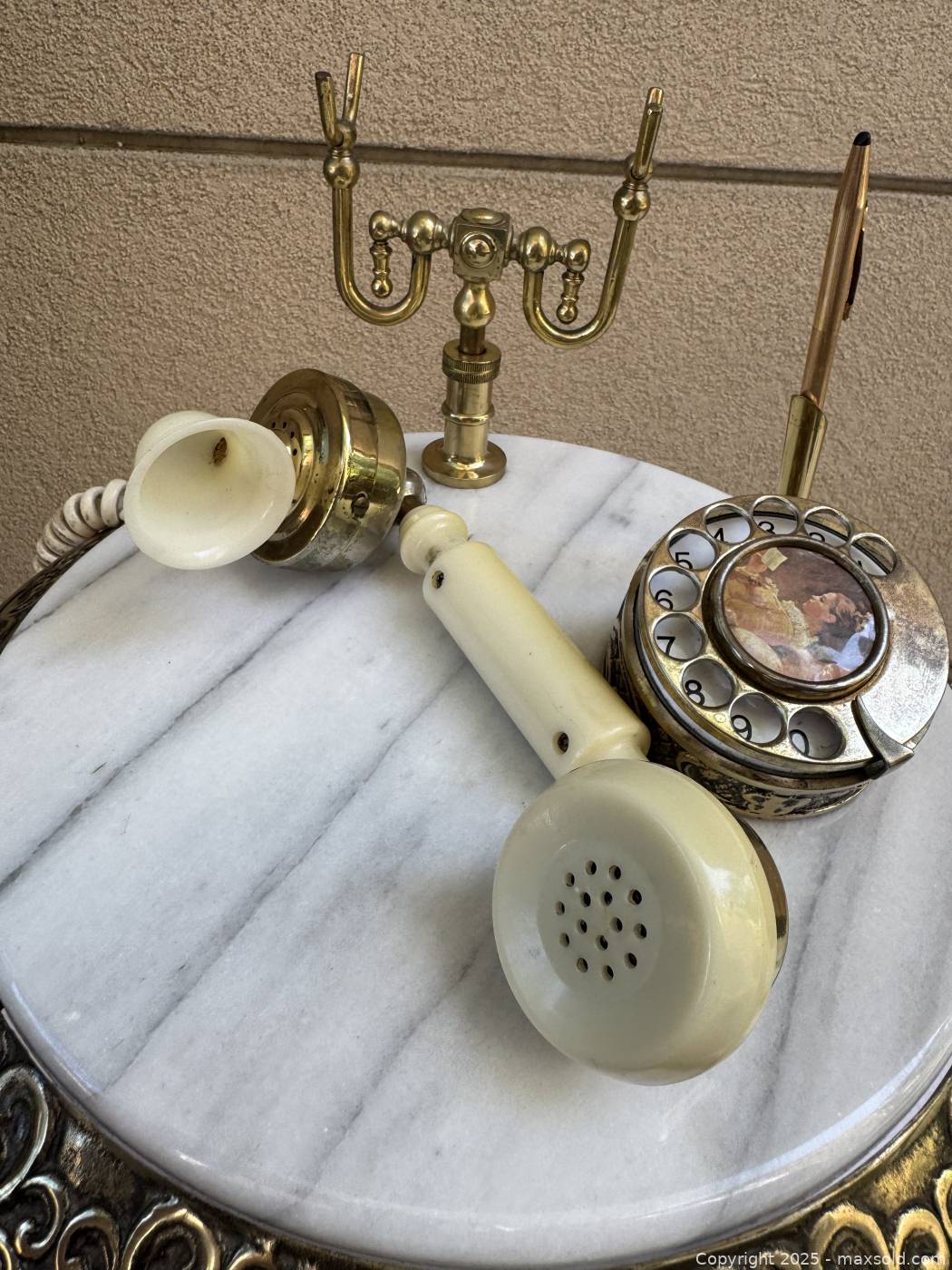 Vintage brass marble pedestal rotary telephone | Maxsold