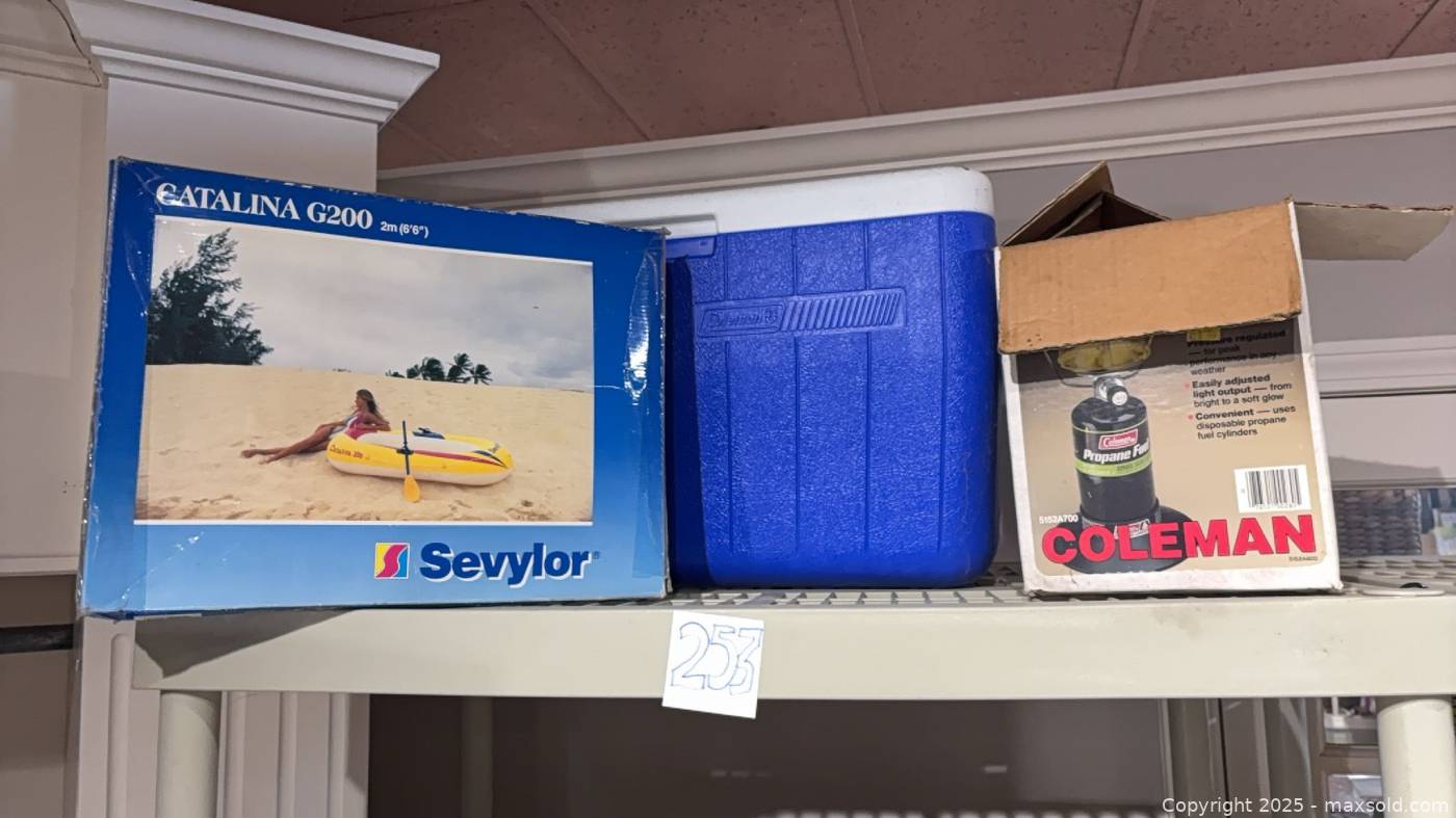 Camping bundle: Sevylor inflatable boat, Coleman cooler and propane ...