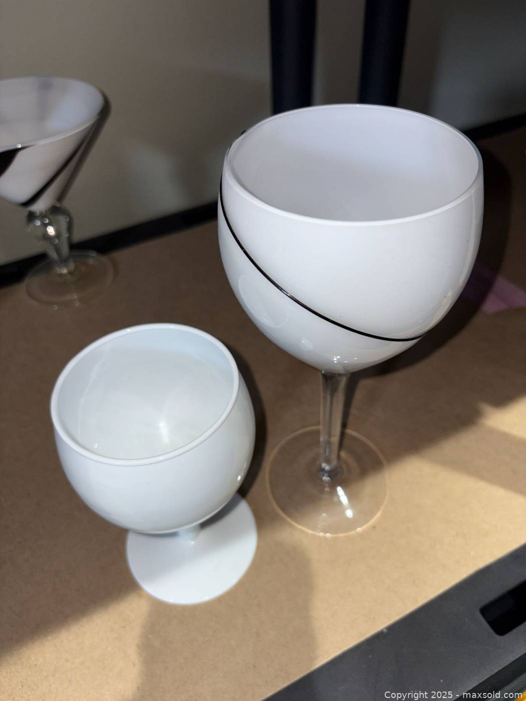 White vase, marble-look tray & 4 stemware | Maxsold