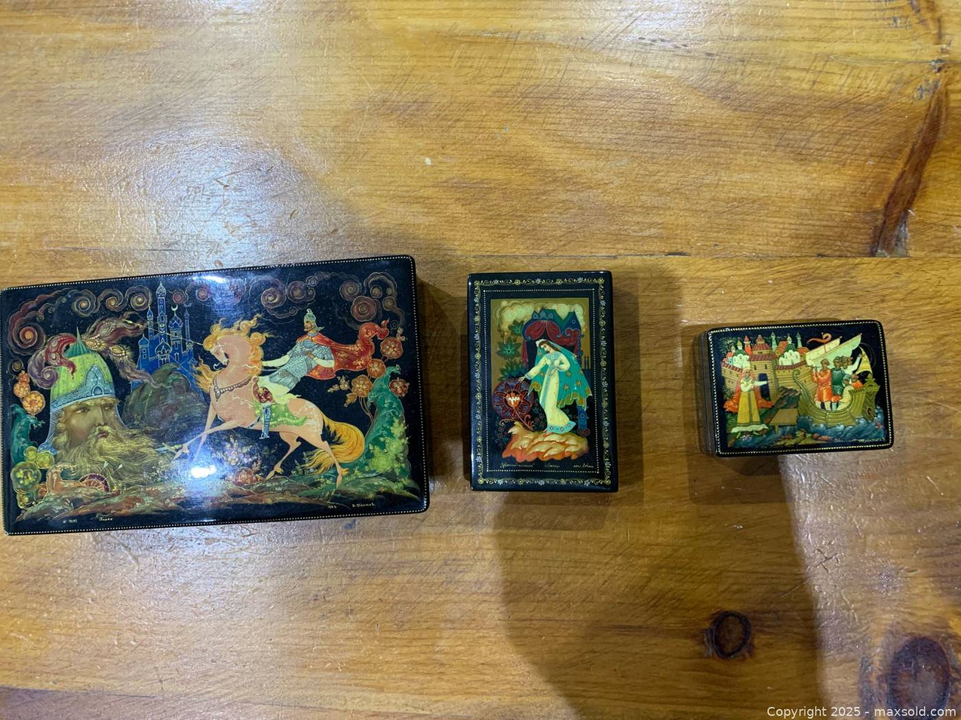 Set of 3 Hand-Painted Russian Lacquer Miniature Boxes | Maxsold