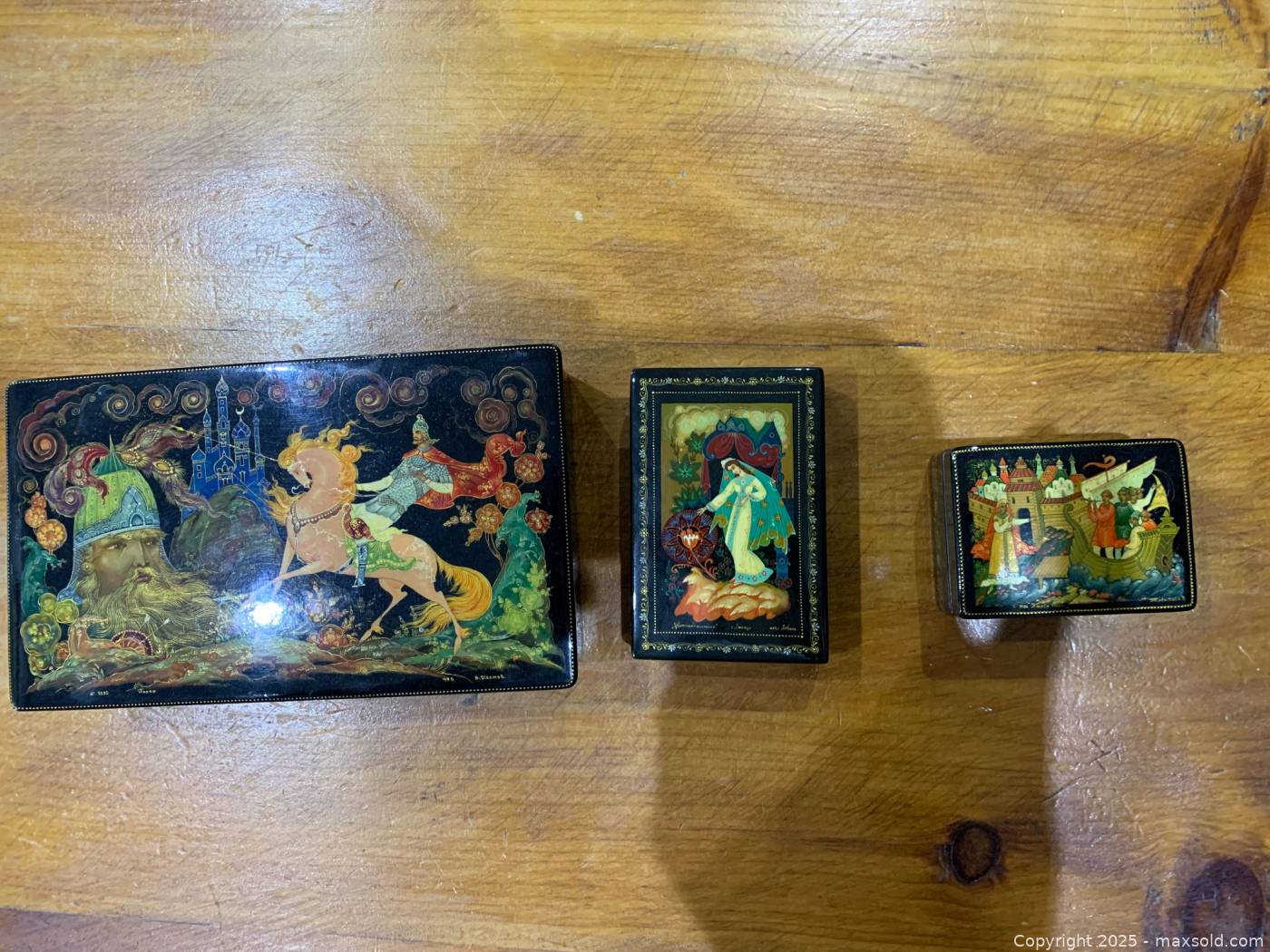 Set of 3 Hand-Painted Russian Lacquer Miniature Boxes | Maxsold