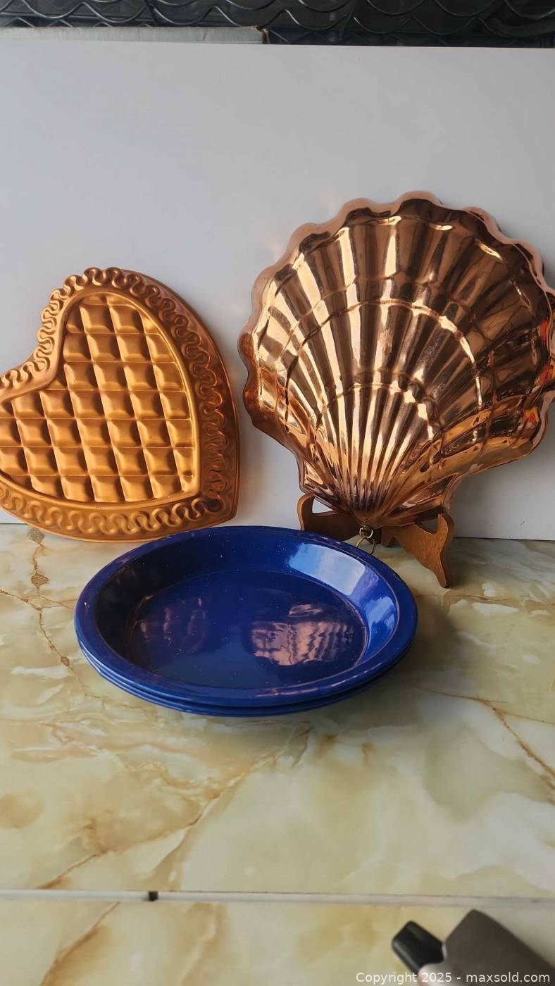Copper Cake Molds And Cobalt Speckle Enamel Plates Maxsold