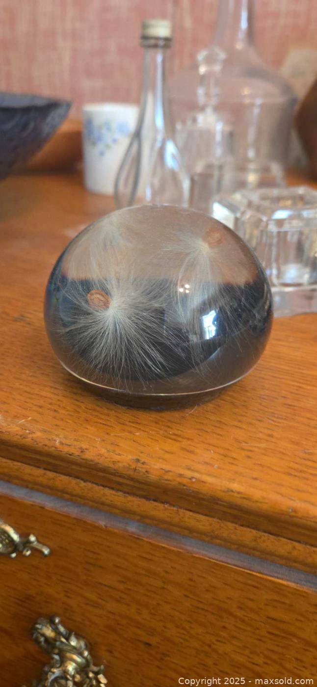 Glass paperweight, blue glass bowl, leather medical bag, silver-plated ...