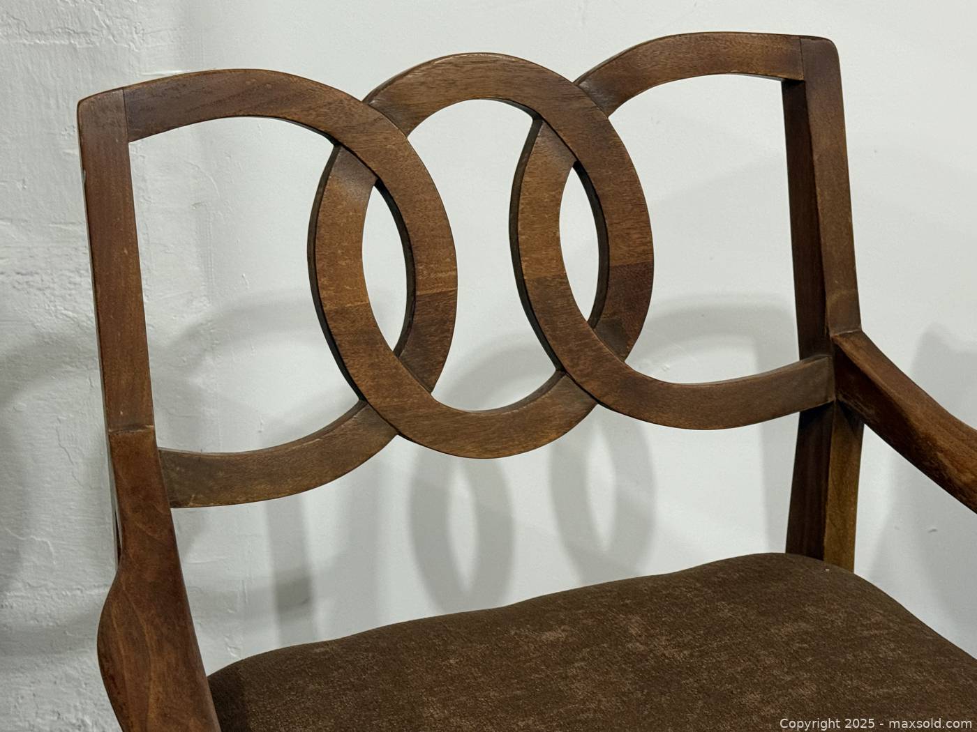 John Stuart walnut armchair, ottoman, lamp, 2 artworks, pillow | Maxsold