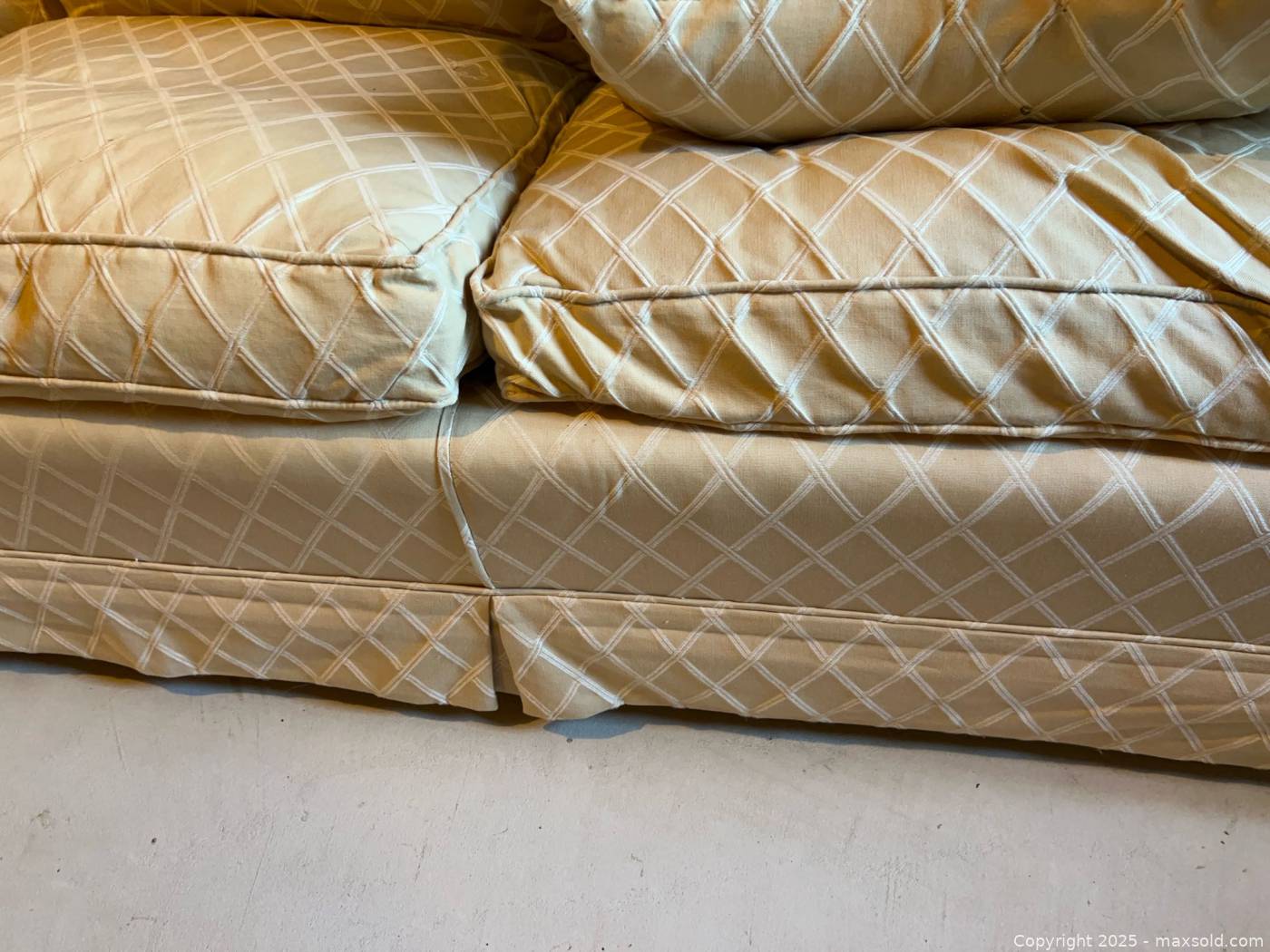 Diamond/Trellis Pattern Skirted Sofa | Maxsold