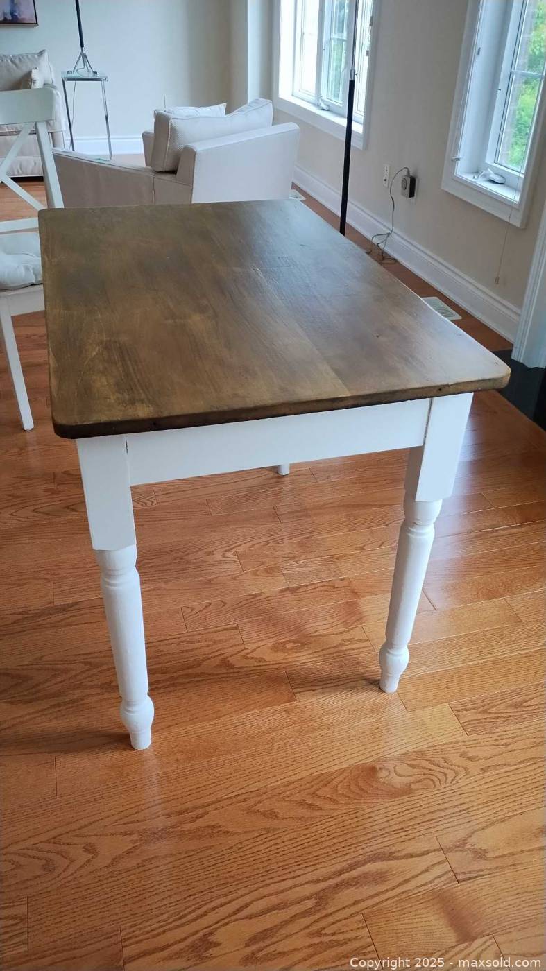Two-tone wooden farmhouse table | Maxsold