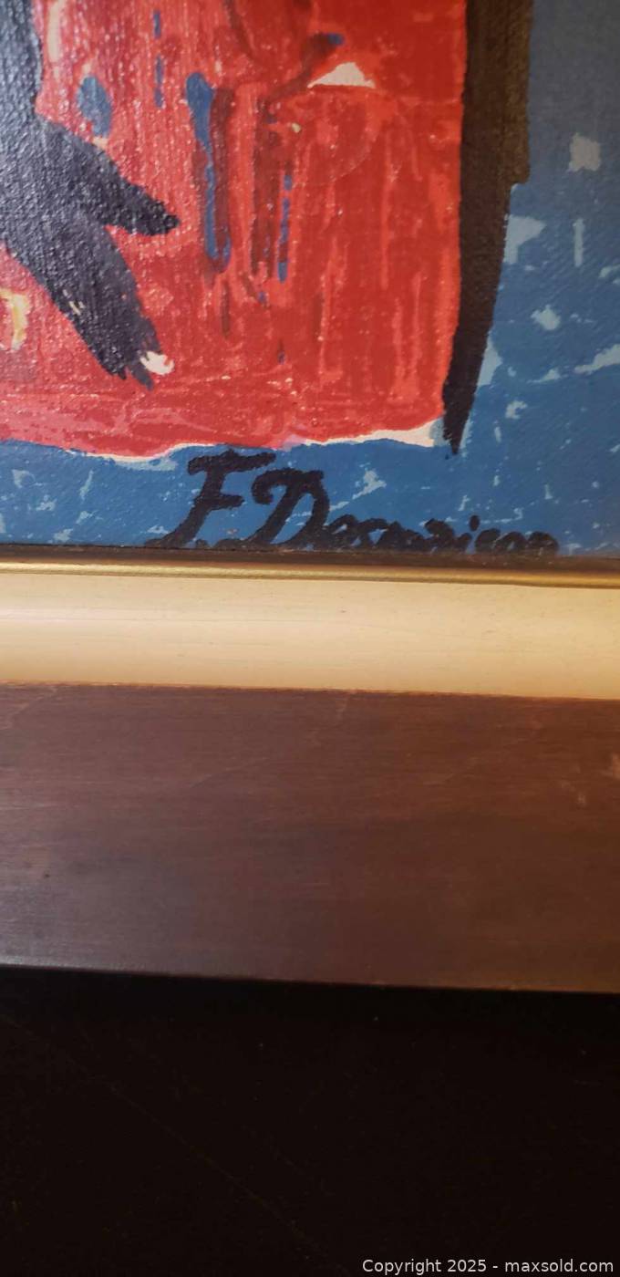 Framed blue clown portrait painting signed F. Desmaison | Maxsold