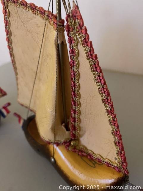 Pair Dutch wooden clog sailboat souvenirs | Maxsold