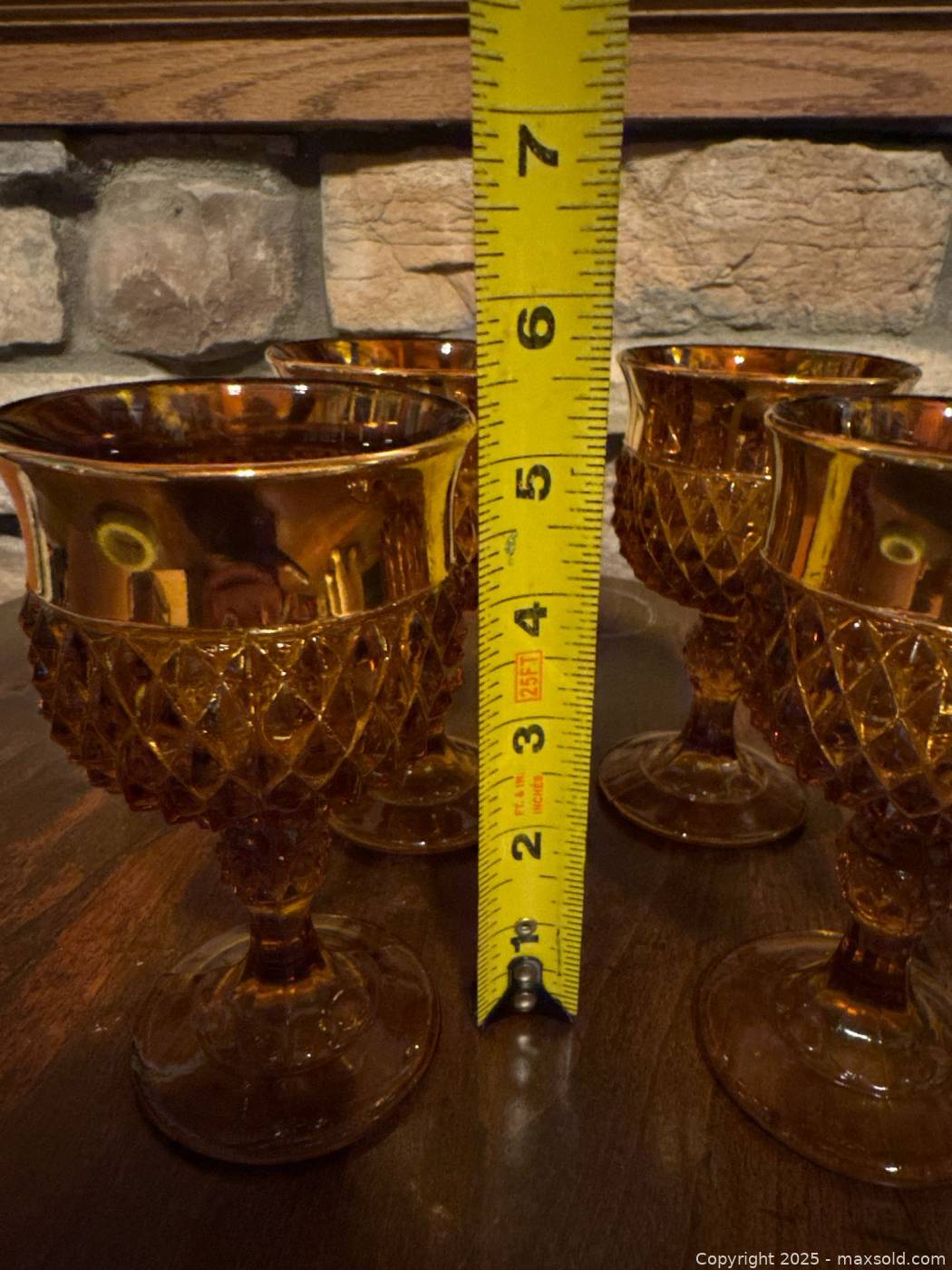 Amber Diamond Point Gold Rim Footed Goblets | Maxsold
