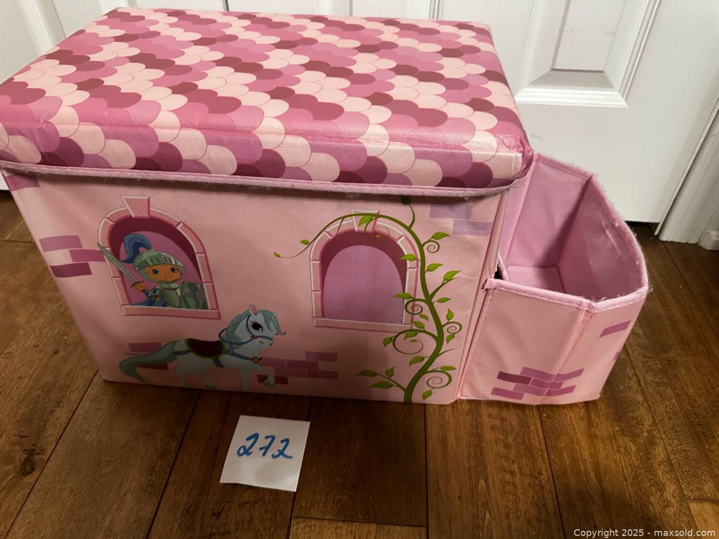 Kids pink castle toy storage ottoman bench | Maxsold