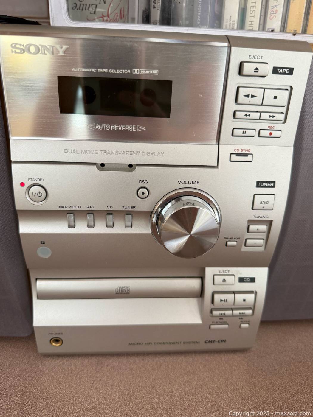 Sony CMT-CP1 stereo system, two Acu-Rite weather stations, CD holder ...