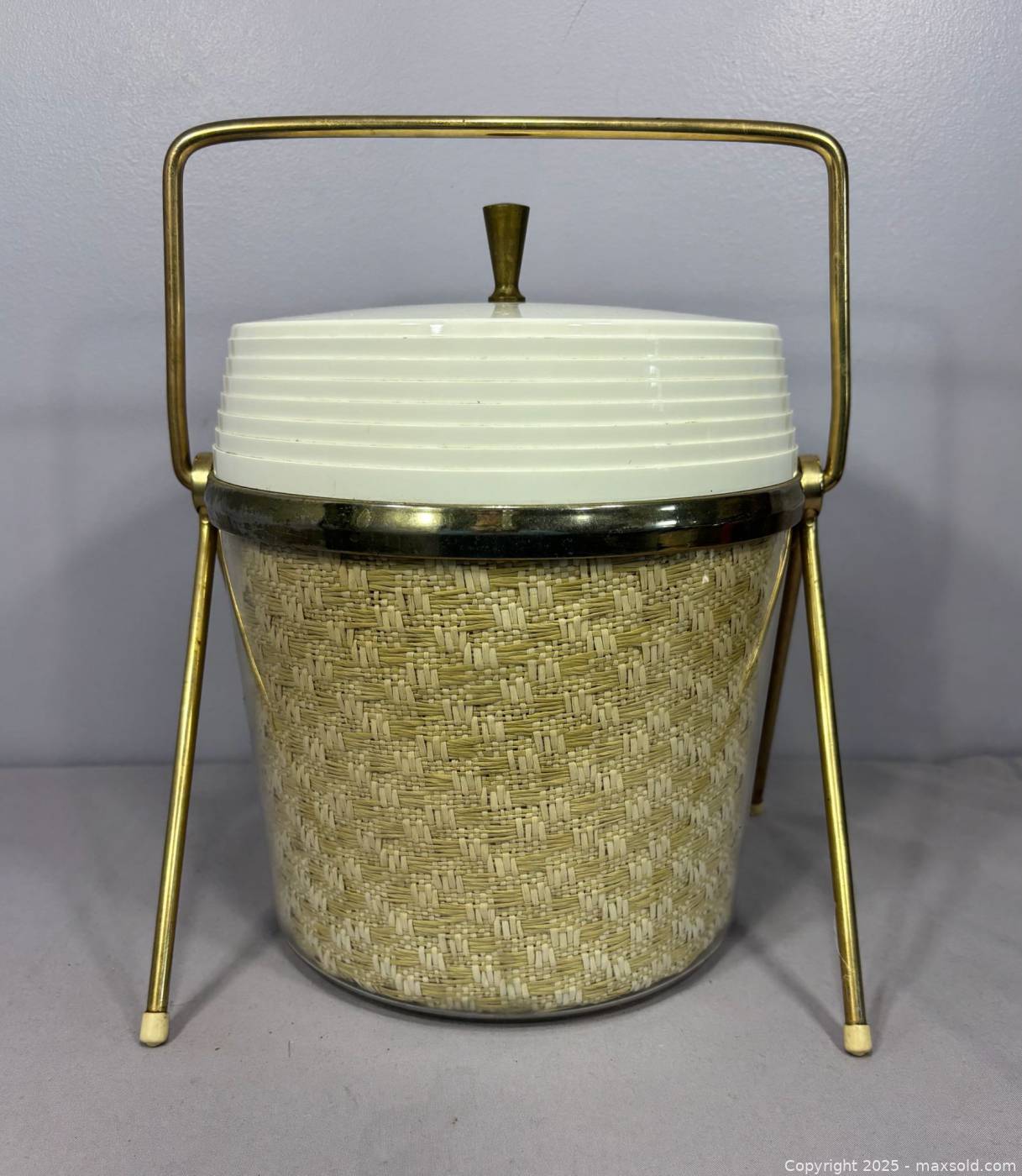 Raffia Ware insulated ice bucket with brass caddy | Maxsold