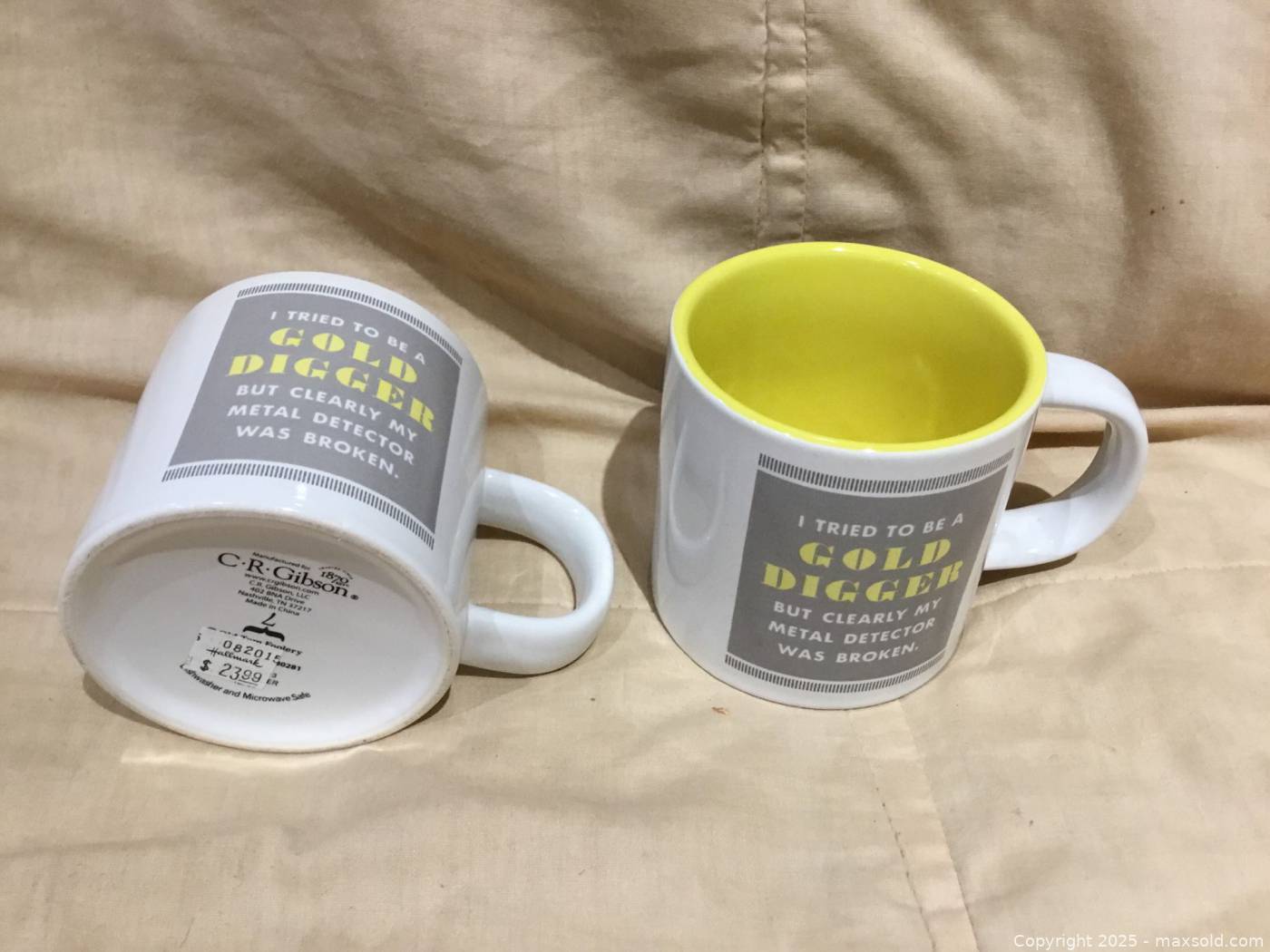 C.R. Gibson “Gold Digger” ceramic mugs, pair | Maxsold