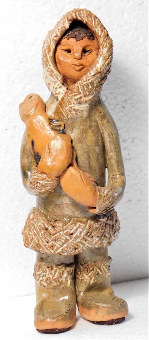 Vintage hand-made glazed pottery Inuit figure signed Jese | Maxsold