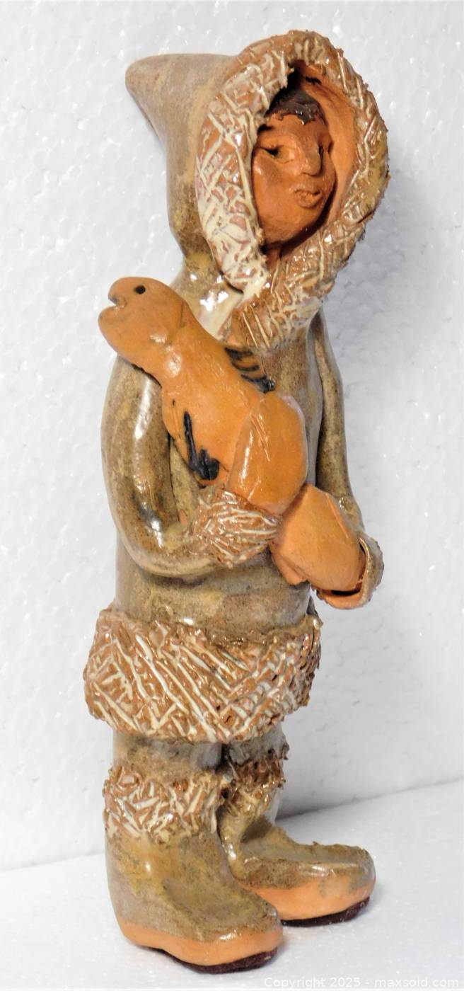 Vintage hand-made glazed pottery Inuit figure signed Jese | Maxsold