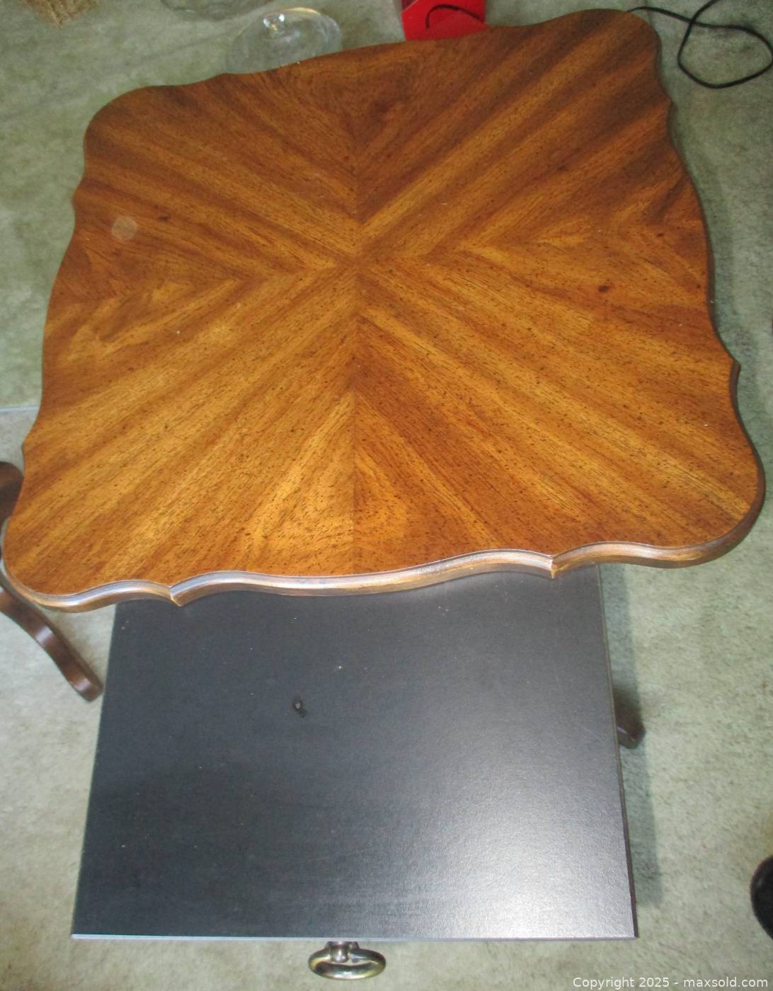Antique curved pedestal side table with pull-out writing surface | Maxsold