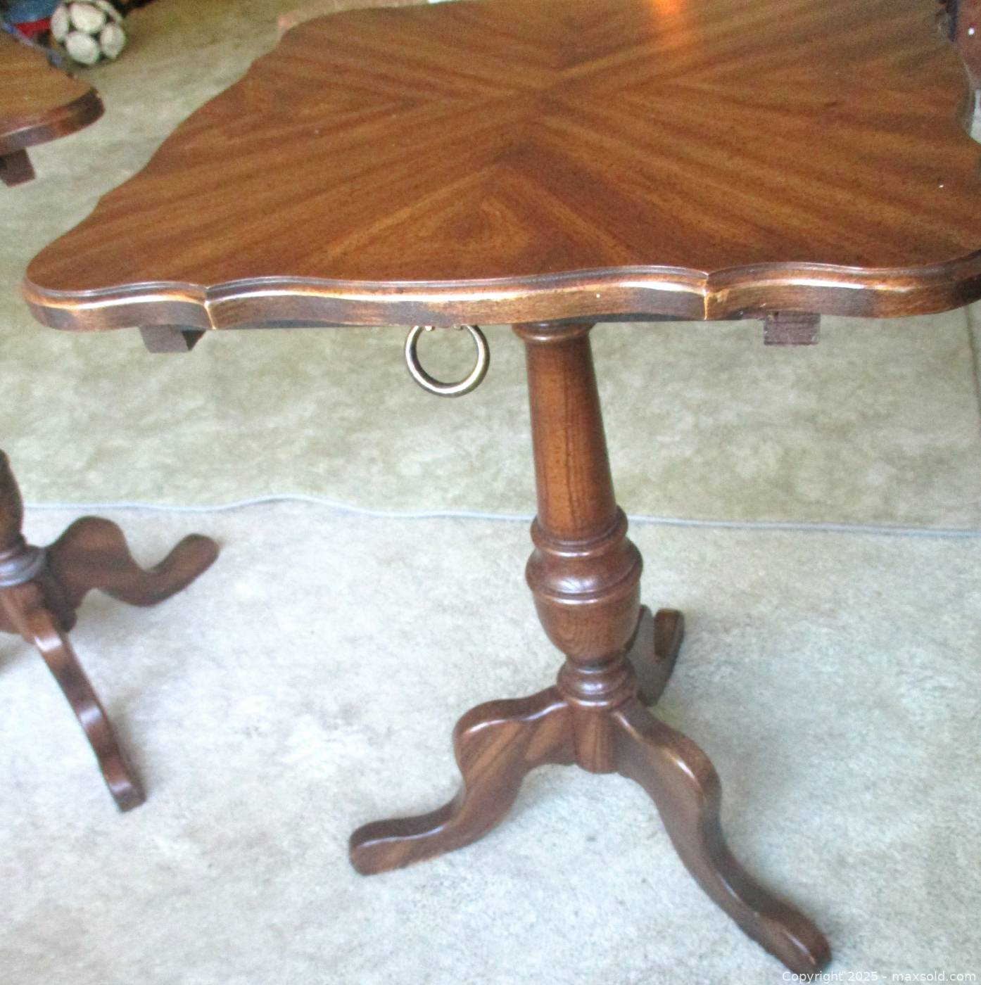 Antique curved pedestal side table with pull-out writing surface | Maxsold