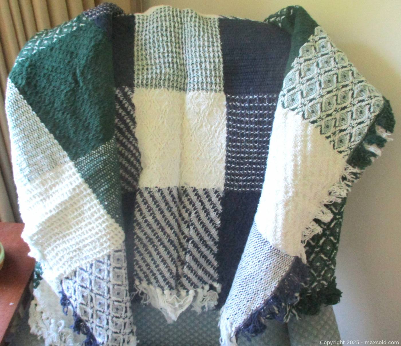 Patchwork knitted fringed throw blanket | Maxsold