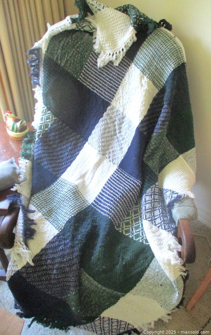 Patchwork knitted fringed throw blanket | Maxsold