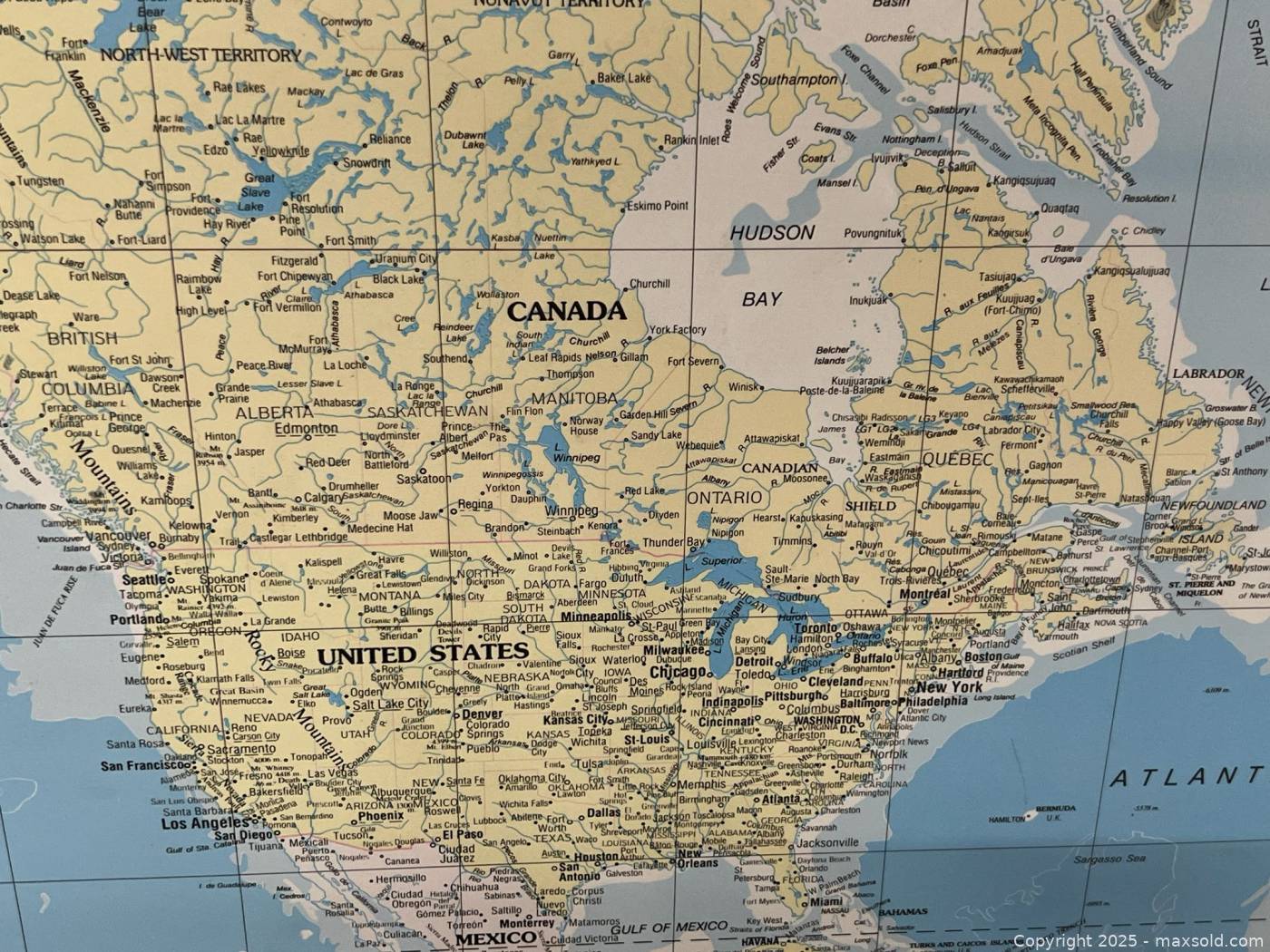 Canadian Map Company framed world map | Maxsold