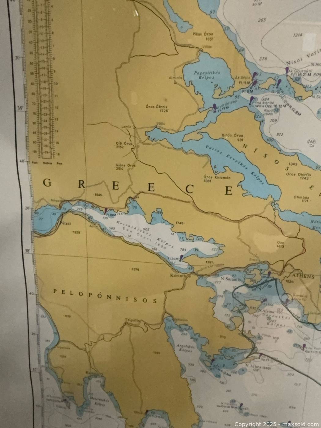 Framed nautical chart of Aegean Sea 44"x31" | Maxsold