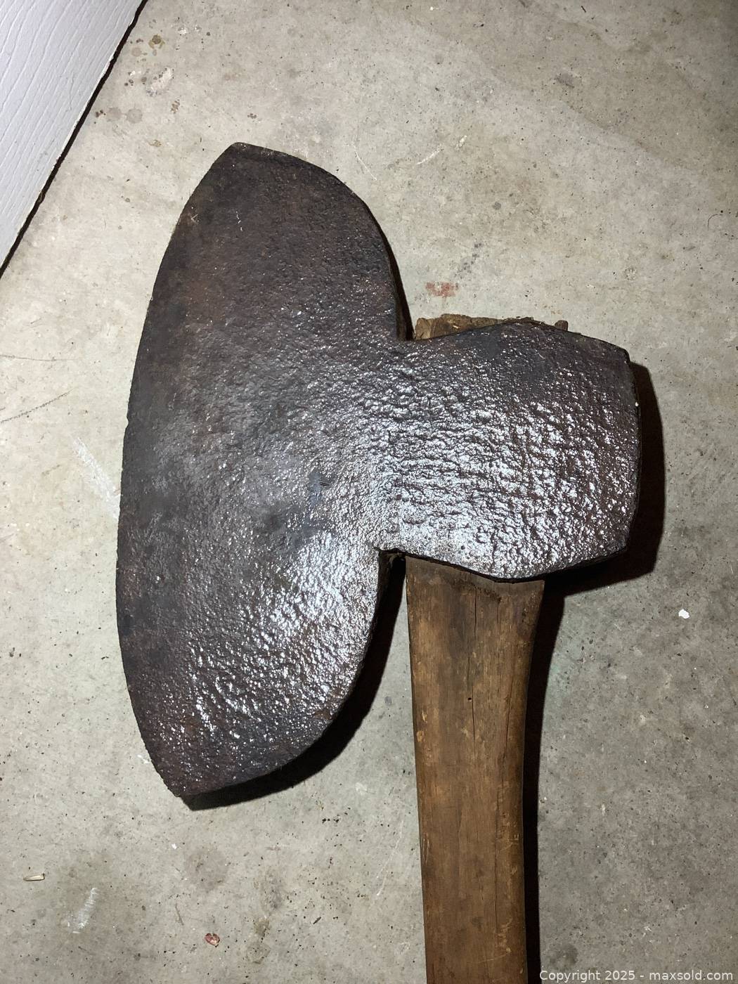 Antique broad axe with wood handle | Maxsold
