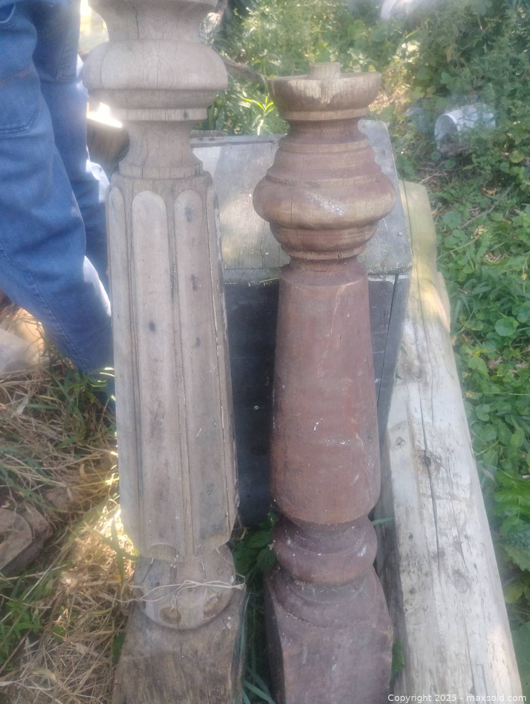 Pair of antique wooden newel posts | Maxsold