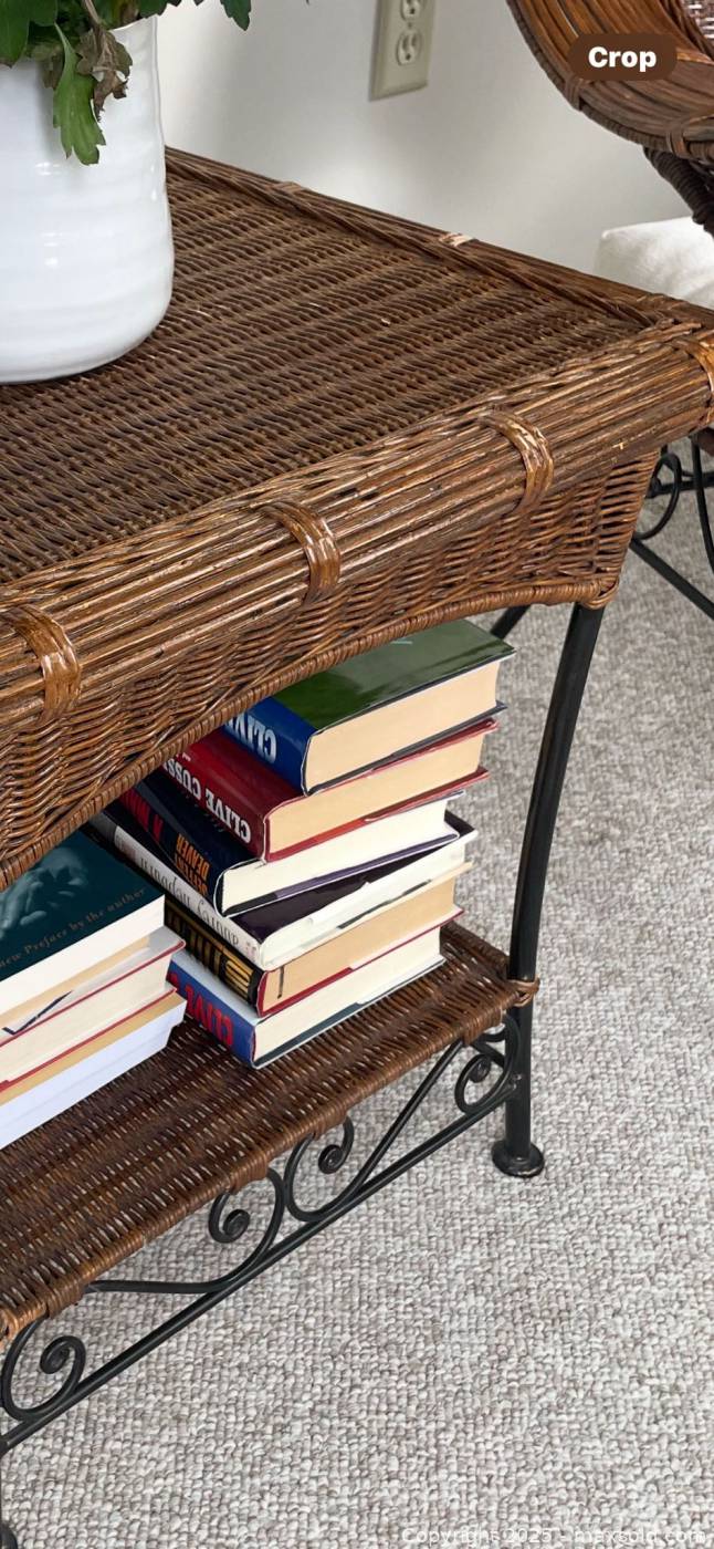 Pier 1 wicker and metal side table | Maxsold
