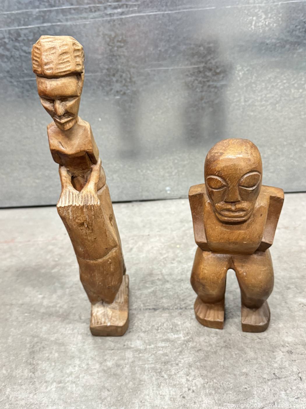 Hand-Carved Solid Wood Human Figurines Pair | Maxsold