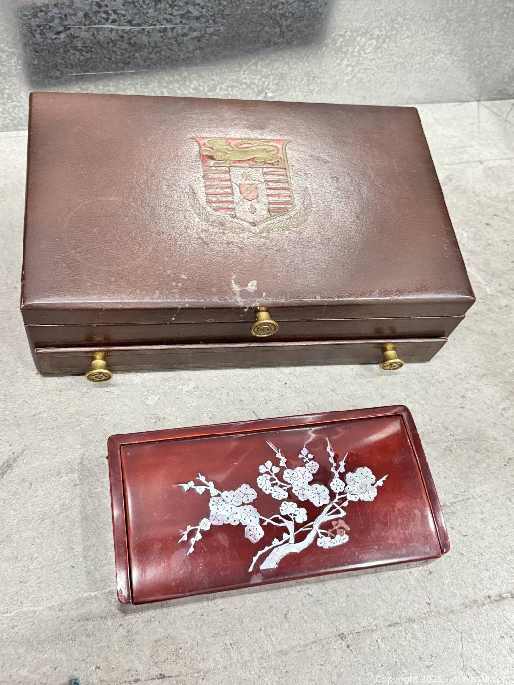 Lord Buxton jewelry case & red lacquer inlay box | Maxsold