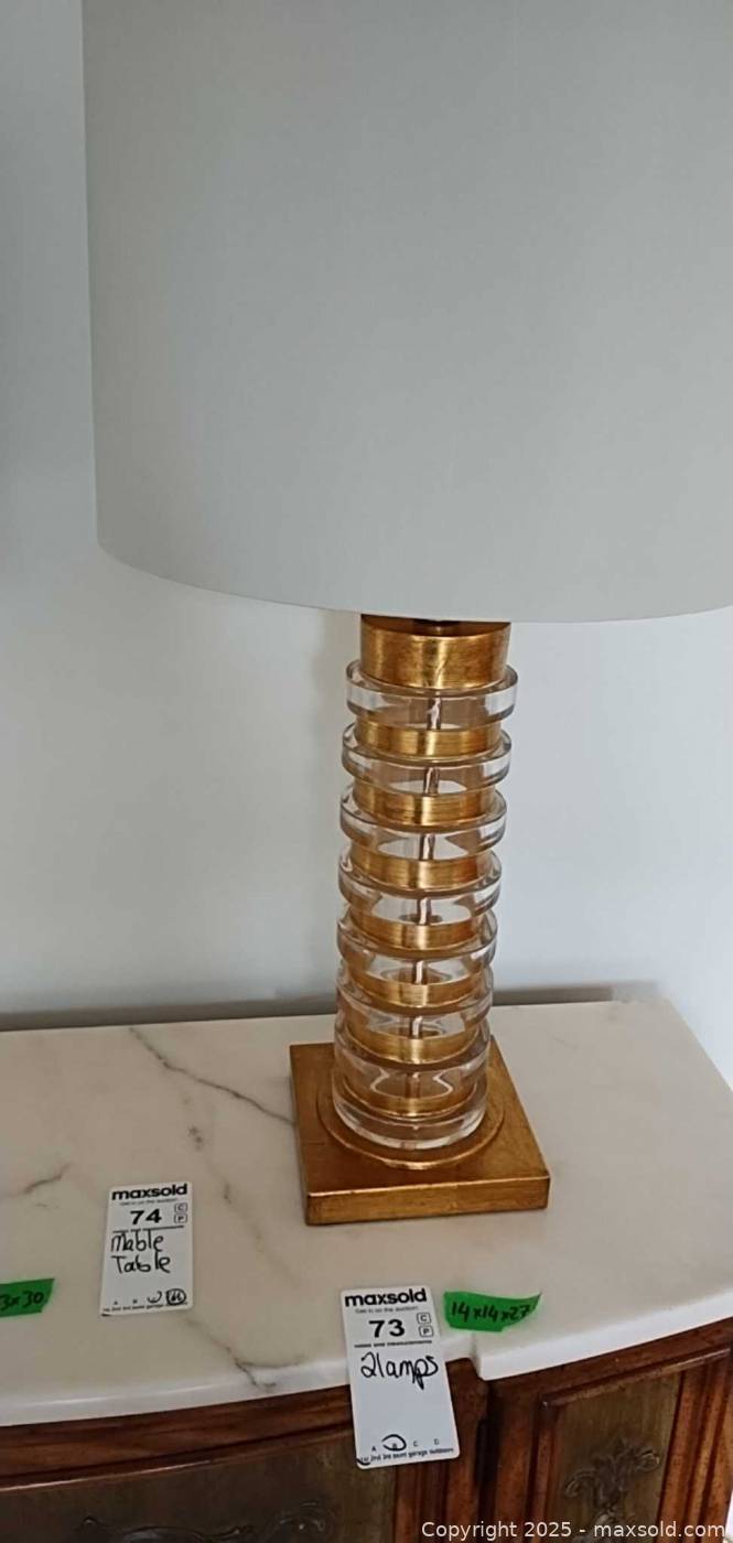 Pair acrylic column table lamps 27 in | Maxsold