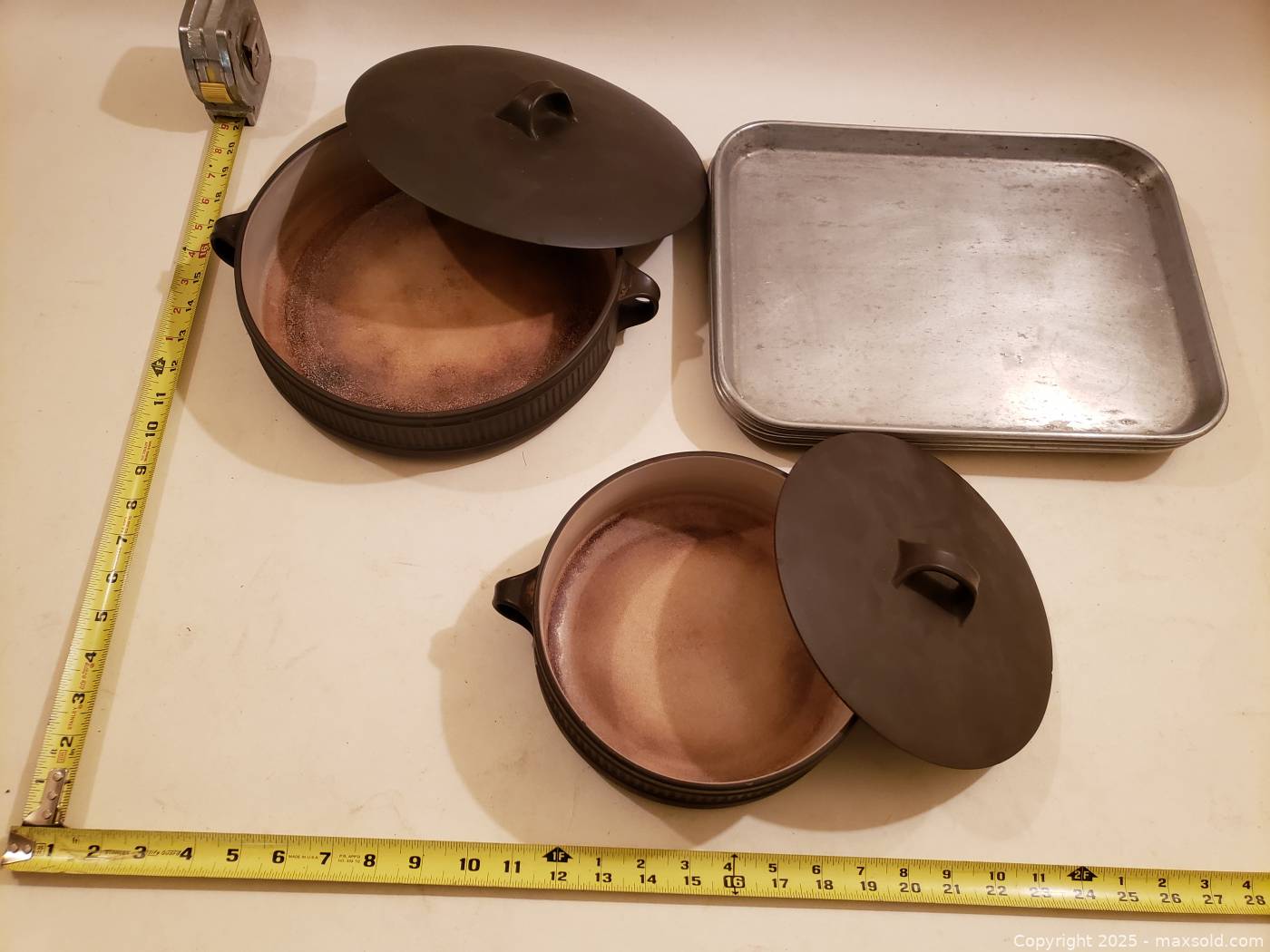 Dansk Flamestone covered casseroles and metal trays | Maxsold
