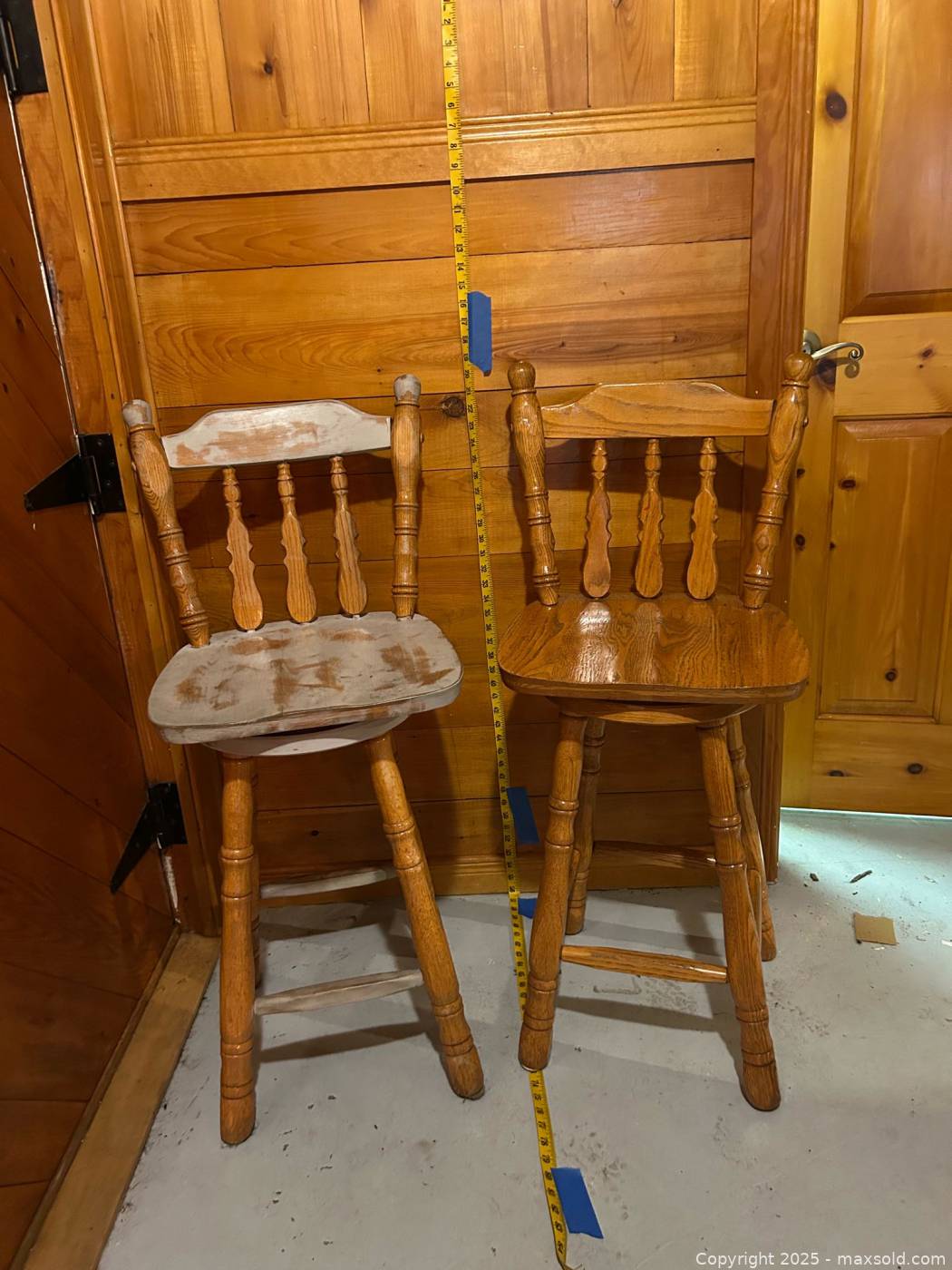 Pair wooden spindle-back swivel counter stools | Maxsold