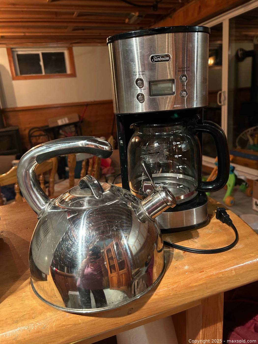 Sunbeam programmable coffee maker and 3 qt stainless steel whistling ...