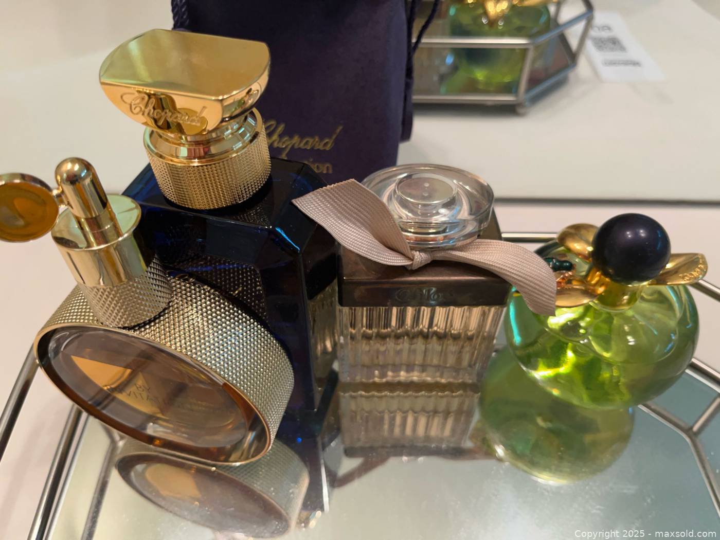 Assorted perfumes and colognes with mirrored tray | Maxsold
