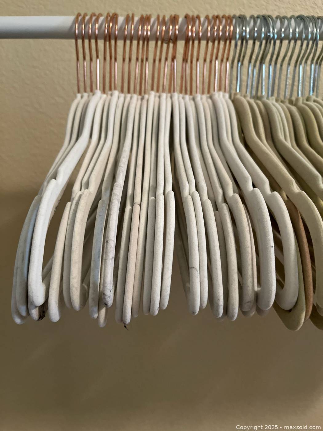 White Rolling Garment Rack With ~125 Velvet Hangers | Maxsold