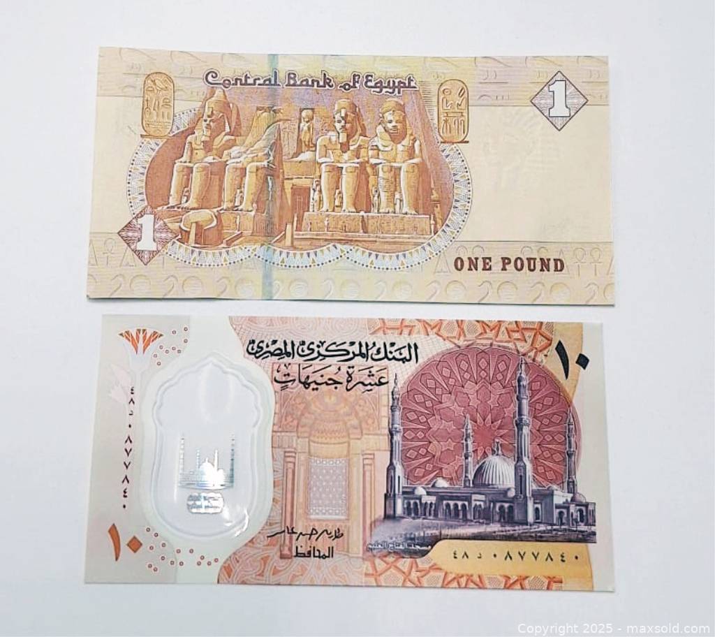 Egyptian 1 and 10 Pound Uncirculated Banknotes | Maxsold