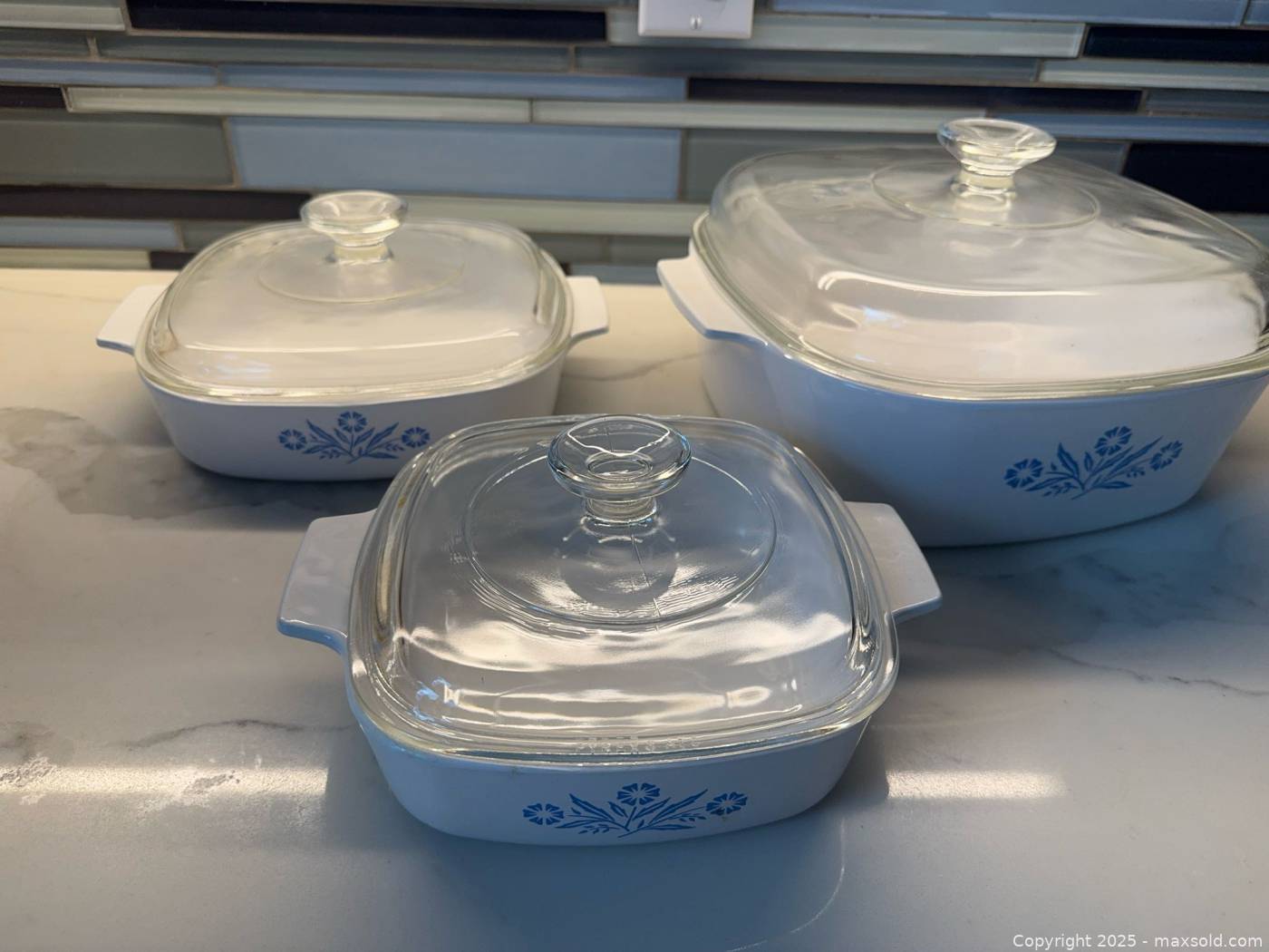 CorningWare Blue Cornflower square casseroles with lids, three sizes ...