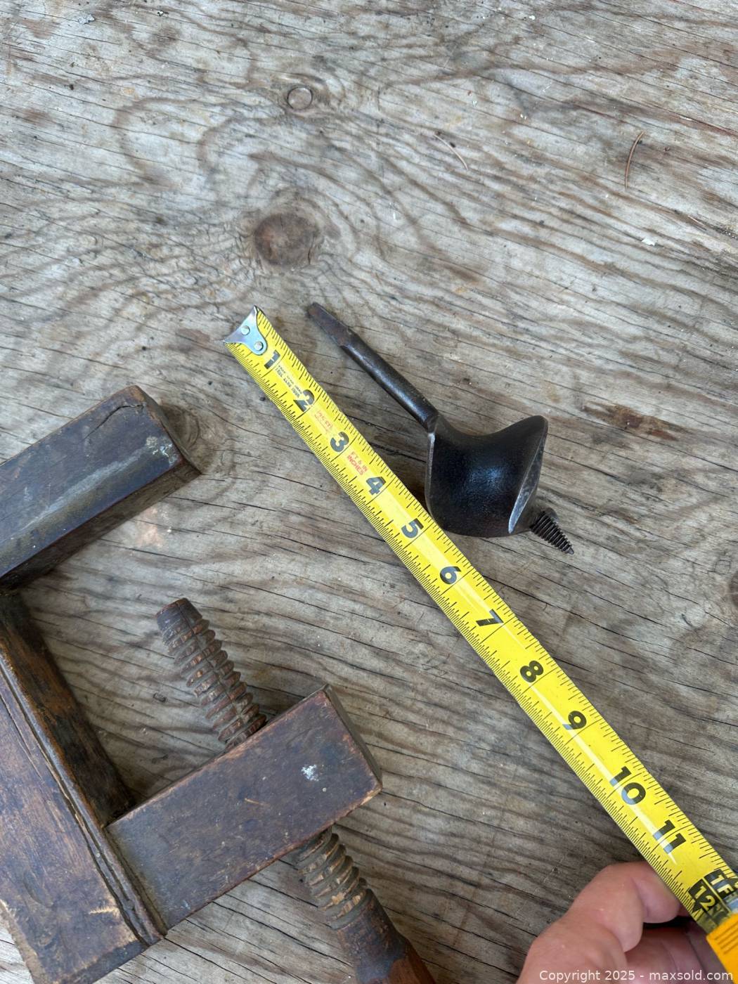 Antique wooden screw clamp and brace drill bit | Maxsold