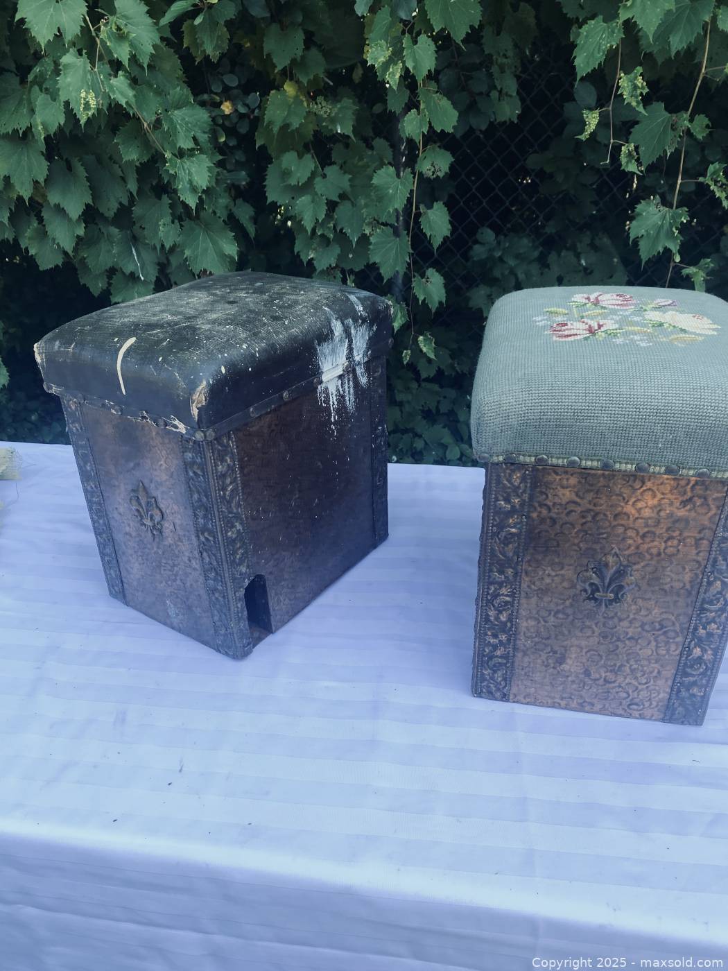 Pair Victorian-style embossed brass coal boxes | Maxsold