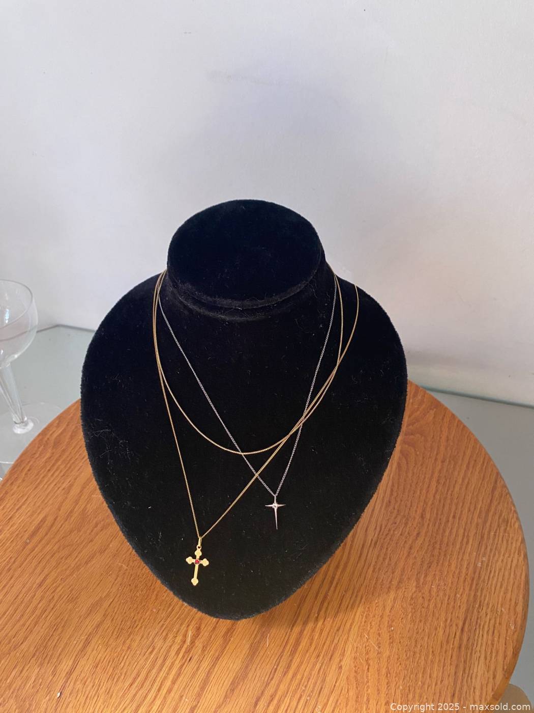 18K Cross Necklace, 10K Box Chain, Silver-Tone Cross | Maxsold