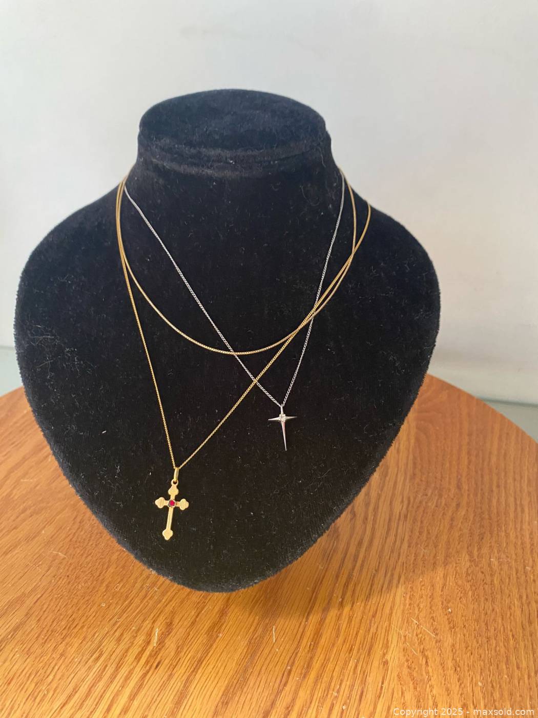 18K Cross Necklace, 10K Box Chain, Silver-Tone Cross | Maxsold