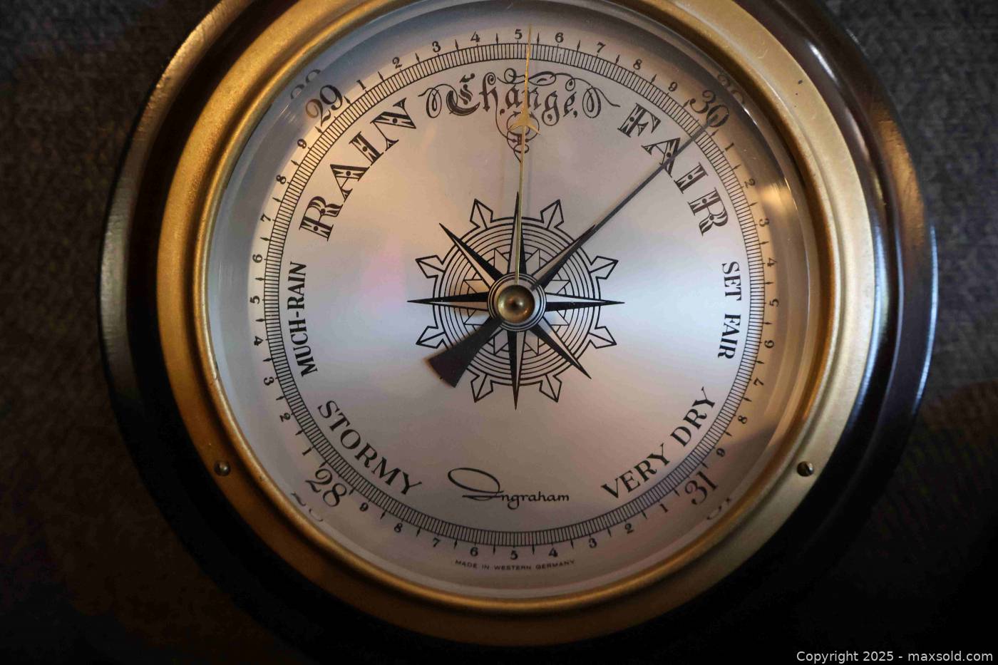 Ingraham walnut wall barometer with thermometer and hygrometer | Maxsold