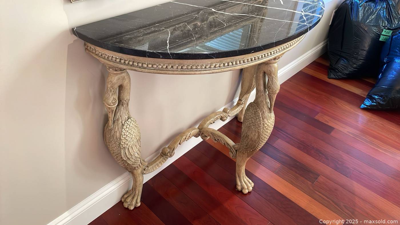 Demilune marble-top console table with carved bird legs | Maxsold