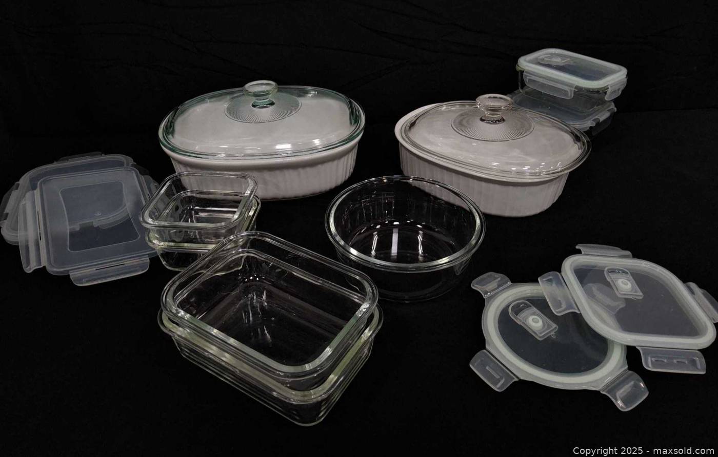 CorningWare French White casseroles, glass storage dishes, extra lids ...