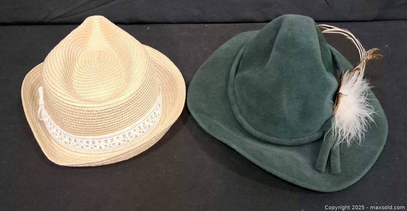 Straw Fedora, Green Tyrolean Hat, Pooh Hat Box | Maxsold