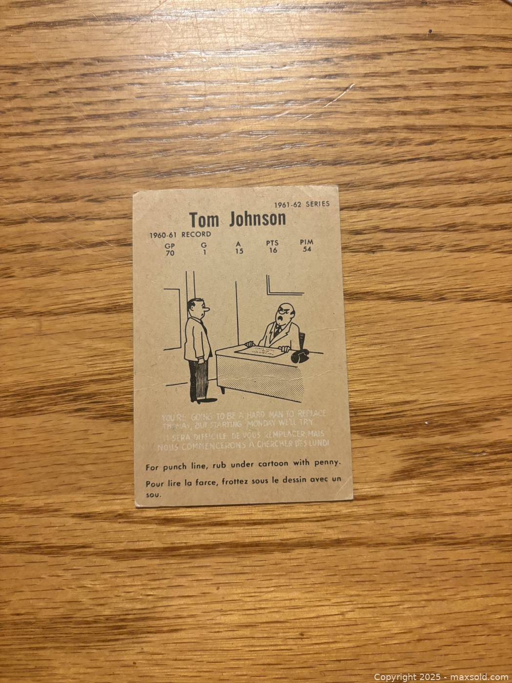 1961-62 Parkhurst Tom Johnson #42 hockey card | Maxsold
