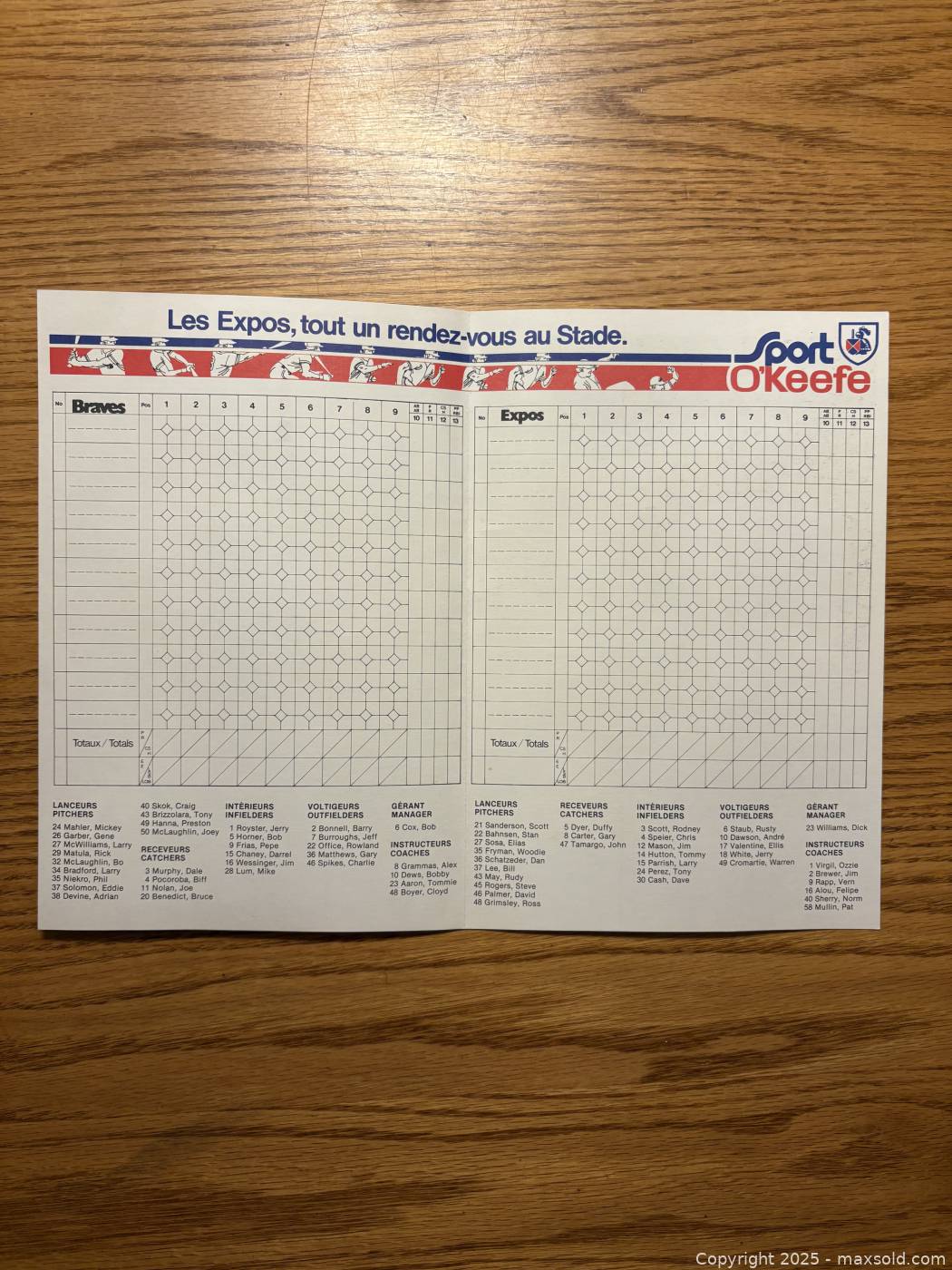 1979 Montreal Expos vs Atlanta Braves baseball scorecard | Maxsold