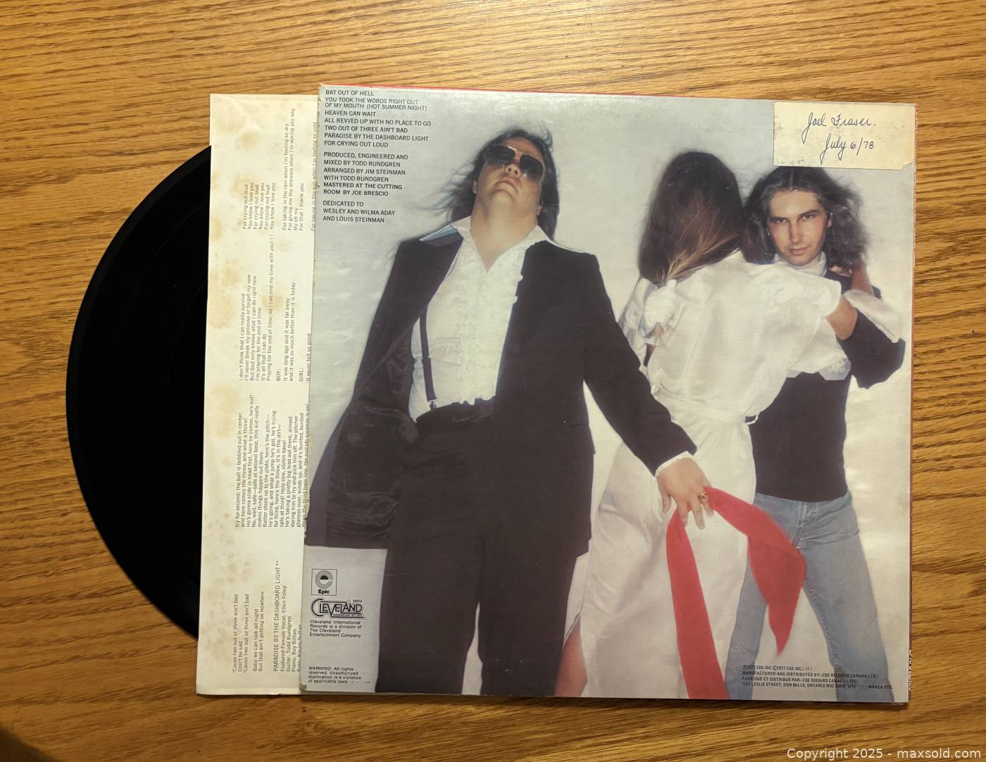 Meat Loaf Bat Out of Hell vinyl LP | Maxsold