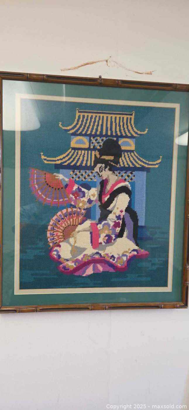Kimono, two framed Japanese textile art, fans | Maxsold